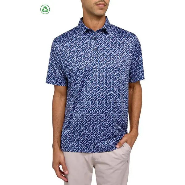 CON.STRUCT Regular Fit Micro Mexi Skulls Print Recycled Performance Golf Polo - Navy/blue