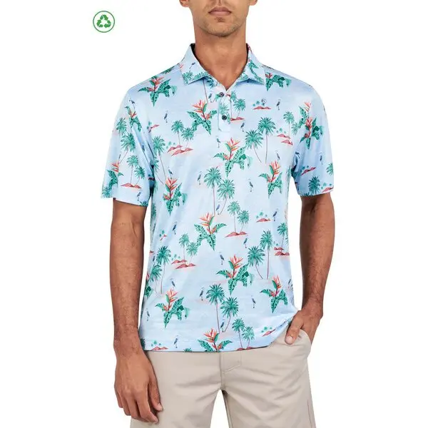 CON.STRUCT Regular Fit Tropical Palm Print Recycled Performance Golf Polo - Multi