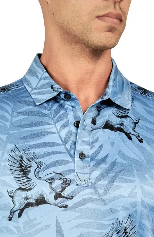 CON.STRUCT Regular Fit Flying Pigs Print Recycled Performance Golf Polo - Blue