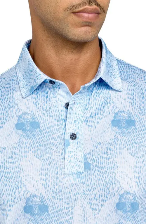 CON.STRUCT Regular Fit Seal Print Recycled Performance Golf Polo - White/blue