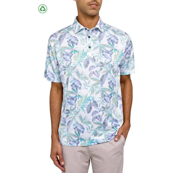 CON.STRUCT Regular Fit Sketch Leaves Print Recycled Performance Golf Polo - Multi