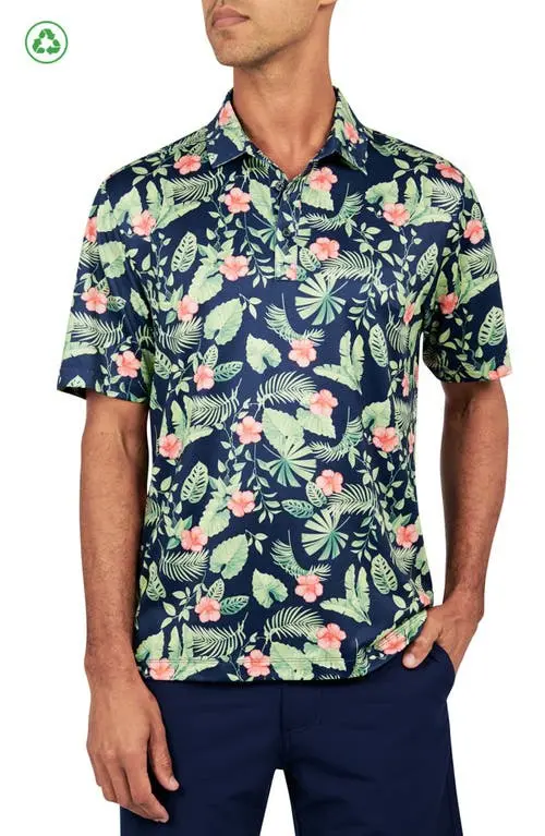 CON.STRUCT Tropical Leaf Print Performance Golf Polo - Green