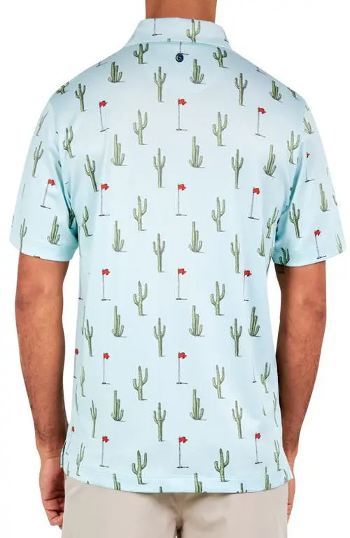 CON.STRUCT Regular Fit Cactus Print Recycled Performance Golf Polo - Aqua