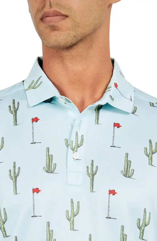 CON.STRUCT Regular Fit Cactus Print Recycled Performance Golf Polo - Aqua