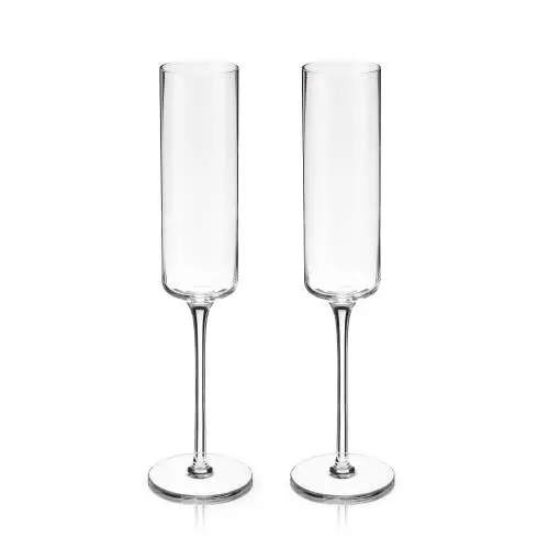 VISKI Laurel Crystal Champagne Flutes Set Of 2 - Clear