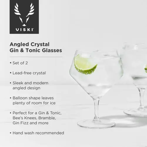 VISKI Raye Crystal Angled Gin & Tonic Glasses Set Of 2