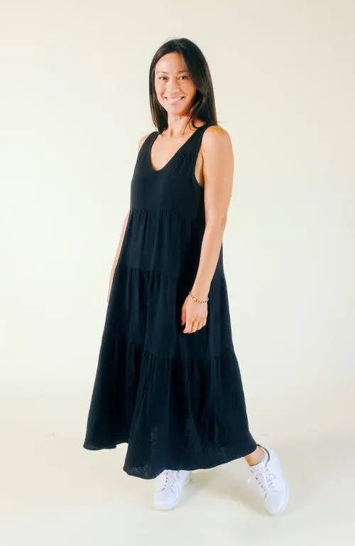 POPLINEN Teresa Tiered Tank Dress - Black
