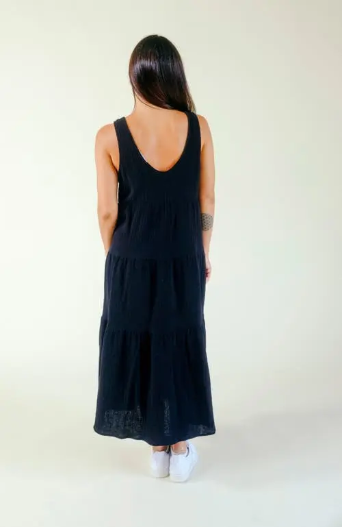 POPLINEN Teresa Tiered Tank Dress - Black