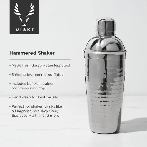 VISKI Irving Hammered Cocktail Shaker In Stainless Steel