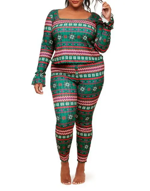 ADORE ME Audra Pajama Long Sleeve Top & Legging Set - Novelty Green