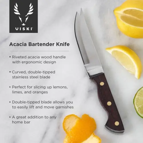 VISKI Professional Bartender Knife With Acacia Wood
