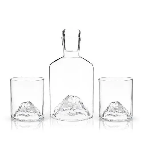VISKI Mountain 3-piece Crystal Liquor Decanter And Tumbler Set - Clear