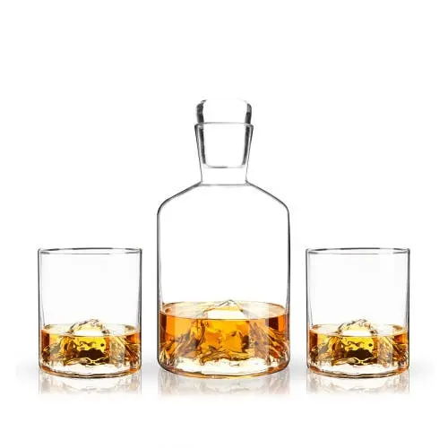 VISKI Mountain 3-piece Crystal Liquor Decanter And Tumbler Set