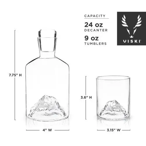 VISKI Mountain 3-piece Crystal Liquor Decanter And Tumbler Set