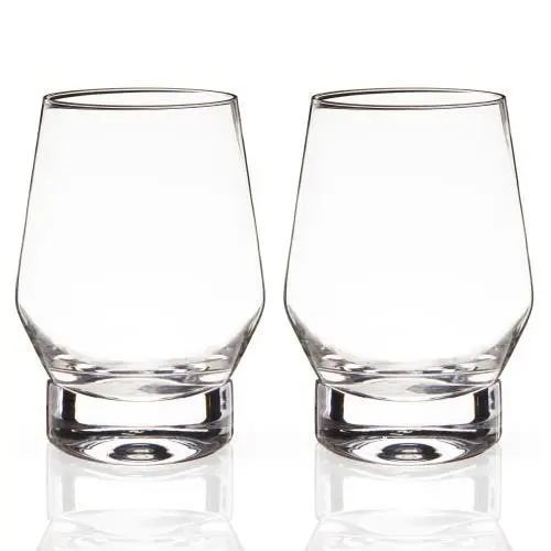 VISKI Raye Crystal Heavy Base Whiskey Glasses Set Of 2 - Clear