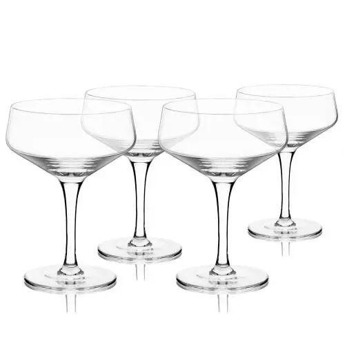 VISKI Raye Crystal Angled Coupe Glasses Set Of 4 - Clear