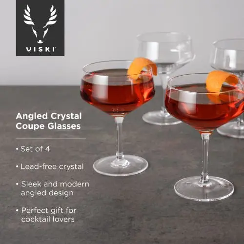 VISKI Raye Crystal Angled Coupe Glasses Set Of 4
