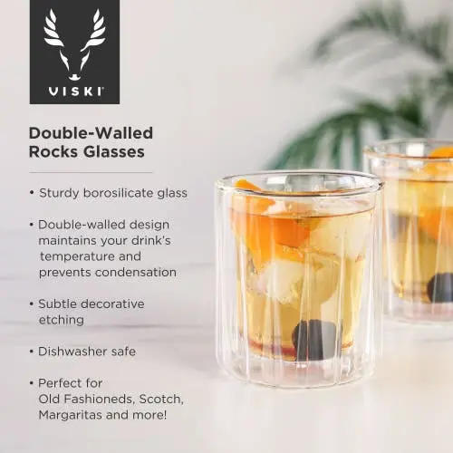 VISKI Double Walled Rocks Glasses Set Of 2
