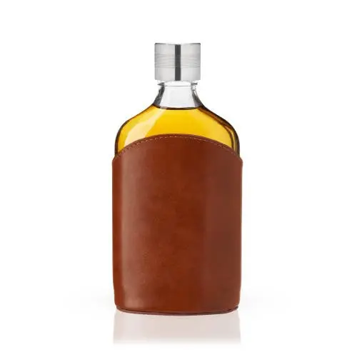 VISKI Admiral Parker Leather-wrapped 7 Oz Glass Flask - Clear