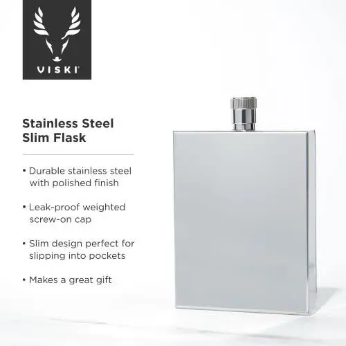 VISKI Harrison 2 Oz Slim Flask In Stainless Steel