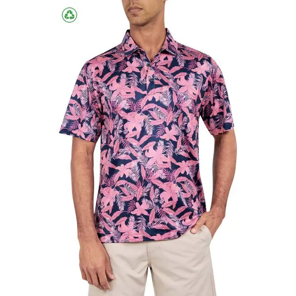 CON.STRUCT Regular Fit Tropical Floral Print Recycled Performance Golf Polo - Pink