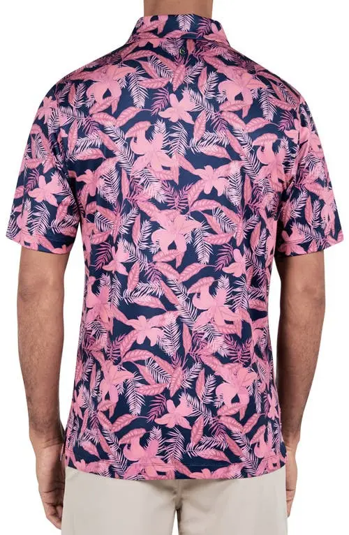 CON.STRUCT Regular Fit Tropical Floral Print Recycled Performance Golf Polo - Pink