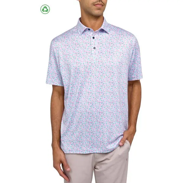 CON.STRUCT Micro Flamingo Print Performance Golf Polo - Pink
