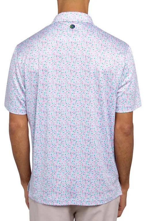 CON.STRUCT Regular Fit Micro Flamingo Print Recycled Performance Golf Polo - Pink