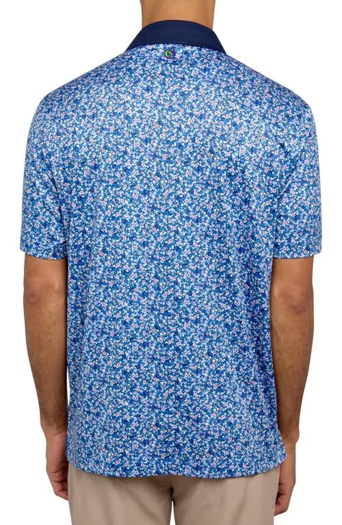 CON.STRUCT Regular Fit Micro Floral Print Recycled Performance Golf Polo - White/blue