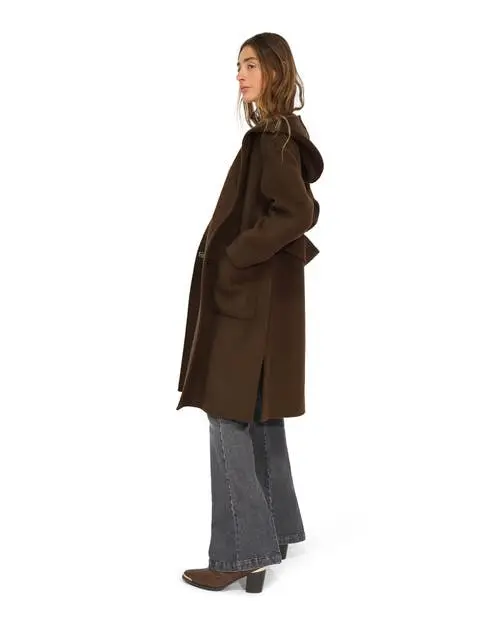 BELLE & BLOOM Wool Blend Oversized Hooded Coat - Dark Brown