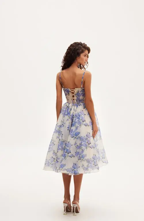 princess polly baby blue dress Charming blue hydrangea-patterned organza midi dress, Garden of Eden main image 0