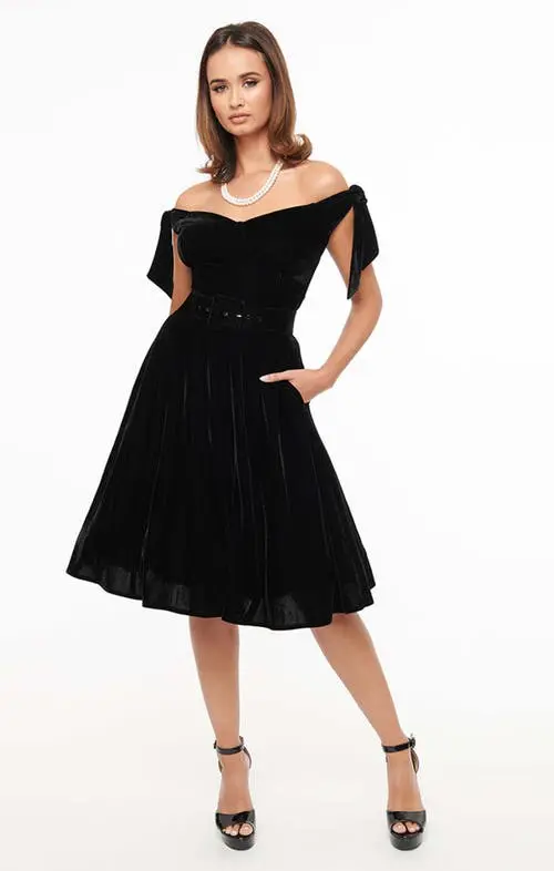 Unique Vintage Velvet Prairie Swing Dress