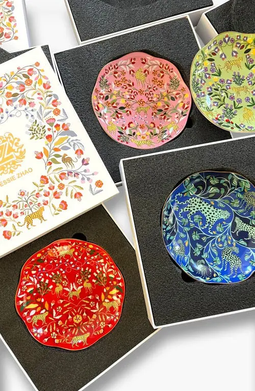 JESSIE ZHAO NEW YORK Leopards Forest Bone China Salad Plates