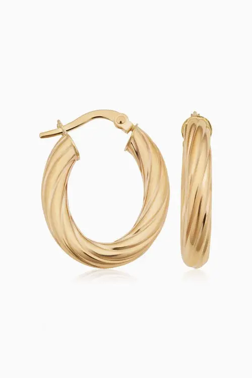 ORADINA 10k Gold Twisted Oval Hoop Earrings - Yellow Gold