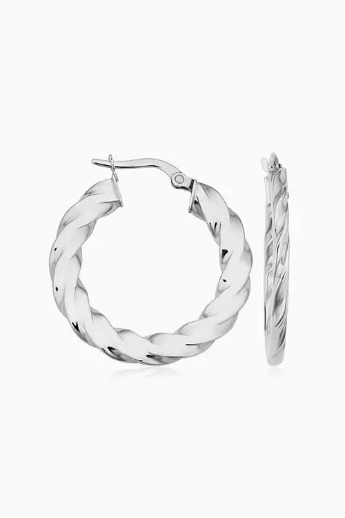 ORADINA 10k Gold In Vogue Hoop Earrings - White Gold