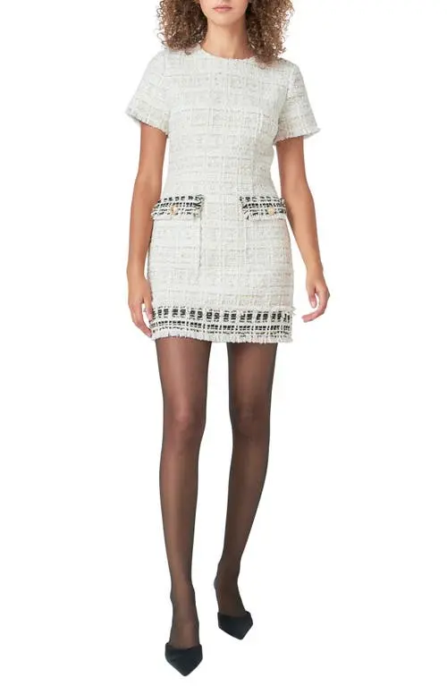 Endless Rose Fringe Tweed Minidress - Ivory Multi