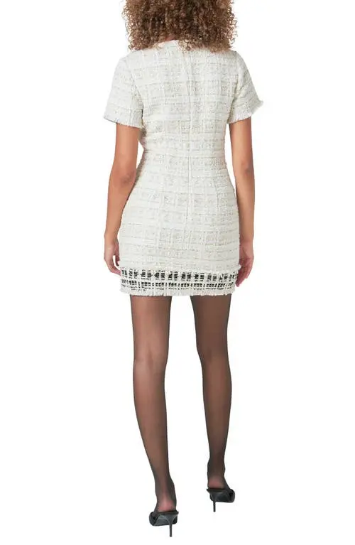 Endless Rose Fringe Tweed Minidress - Ivory Multi