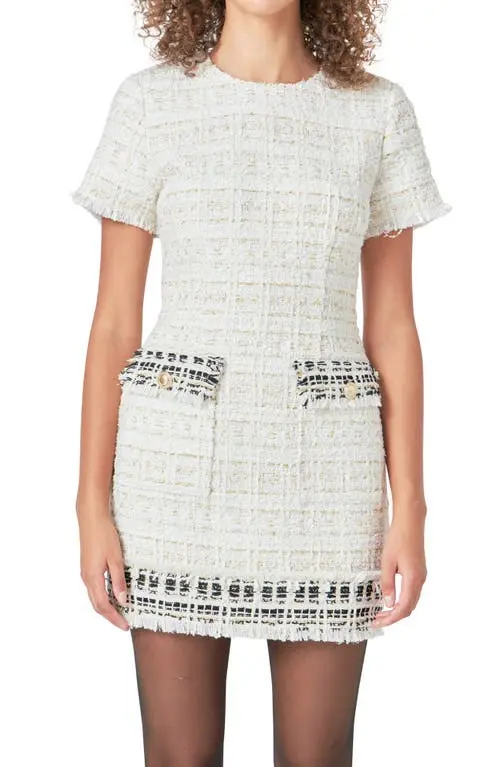 Endless Rose Fringe Tweed Minidress - Ivory Multi
