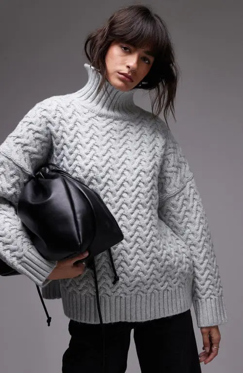 Topshop Oversized Turtleneck Sweater In Light Grey 45% Off