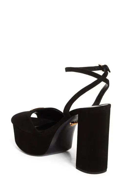Prada Triangle Logo Platform Sandals - Nero