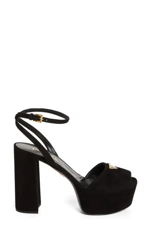 Prada Triangle Logo Platform Sandals - Nero