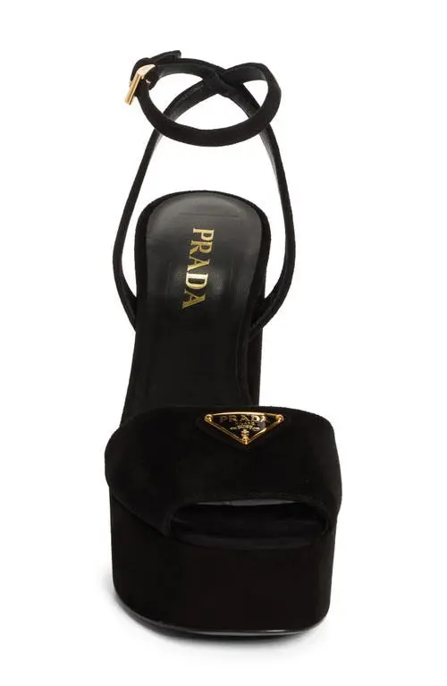 Prada Triangle Logo Platform Sandals - Nero