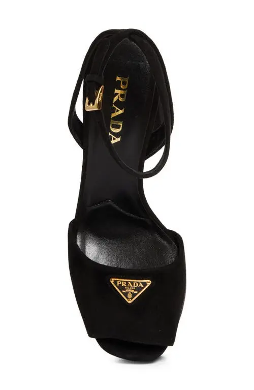 Prada Triangle Logo Platform Sandals - Nero