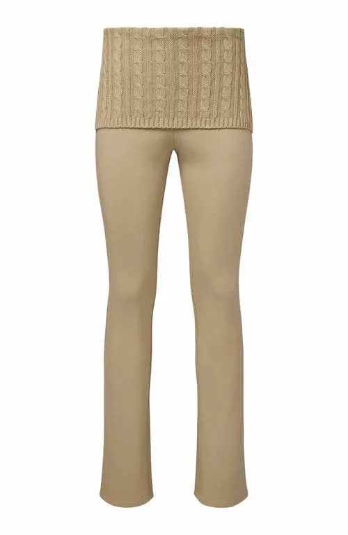 WeWoreWhat Cable Knit Roll Over Pant - Taupe