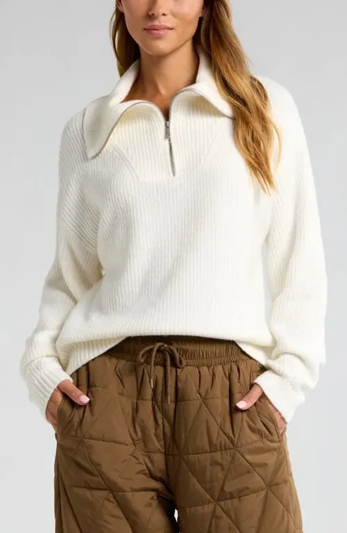 Zella Quarter-zip Ribbed Pullover Sweater - Ivory Egret