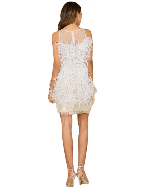LARA NEW YORK Bridal Cocktail Mini Dress With Feathers