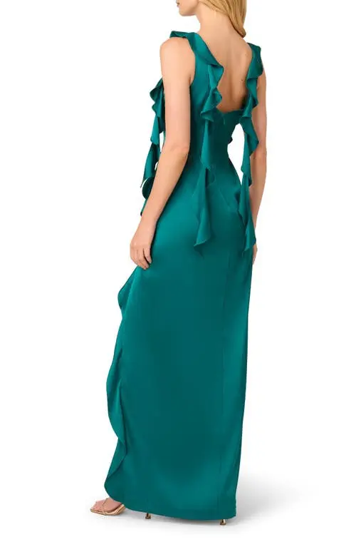 Adrianna Papell Ruffle Stretch Satin Column Gown