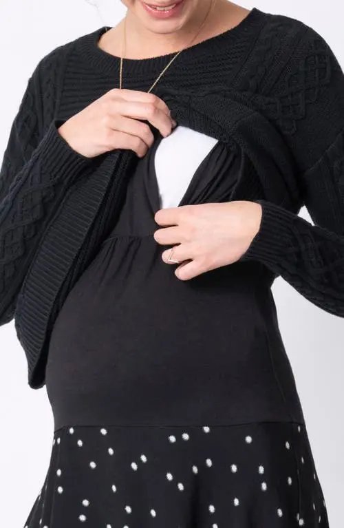 Seraphine Polka Dot Dress & Cable Knit Sweater Maternity/Nursing Set -  Black | Editorialist