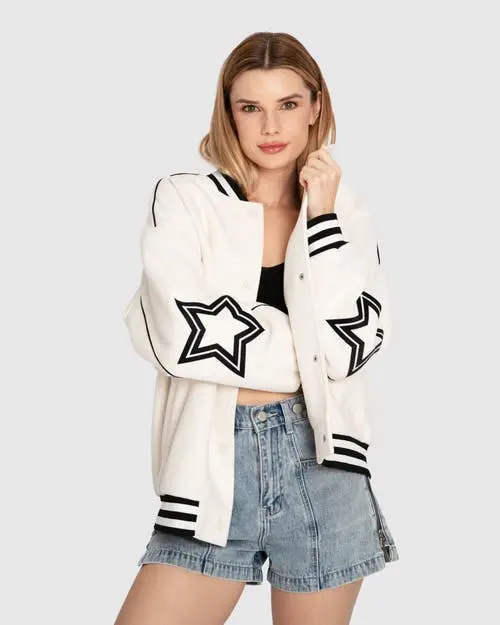BELLE & BLOOM Hold Me Close" Letterman Bomber Jacket