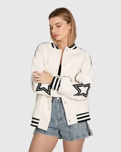 BELLE & BLOOM Hold Me Close" Letterman Bomber Jacket